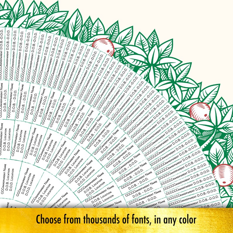 Family Tree Template, Folk Art Apple Tree Design, 8 Generations, Custom ...