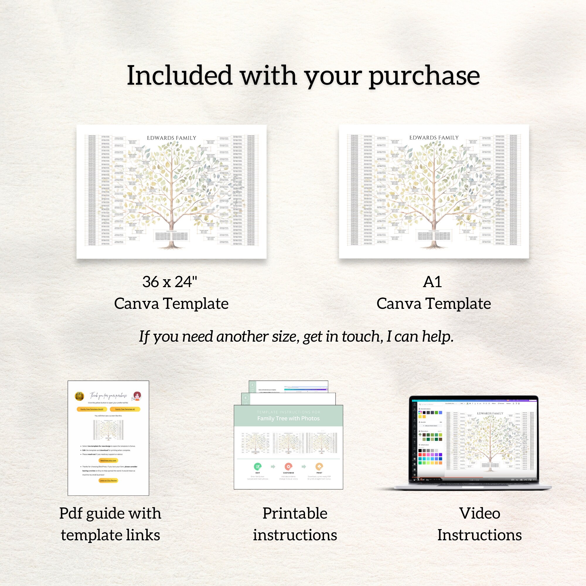 Spring Tree Family Template - Canva Tree Chart - 8 Generations - 36 X ...