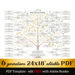 Spring Tree Family Fillable PDF - 6 Generations - 24 X 18" & A2 - by ...