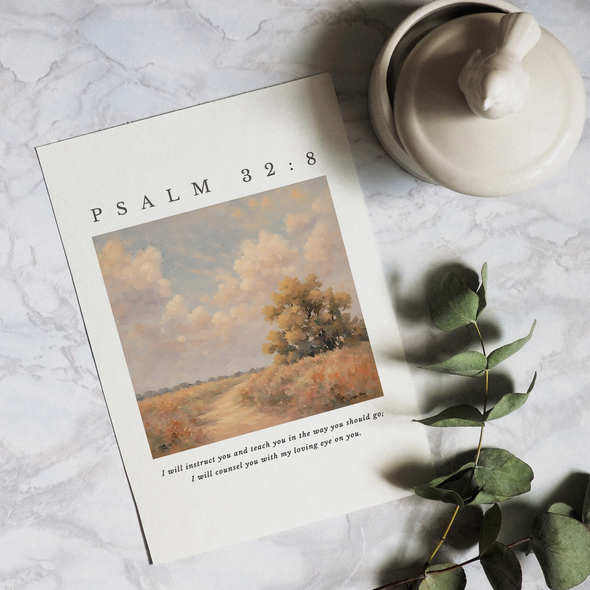 Psalms 32 8 Printable Scripture Art Vintage Christian Wall Art Bible ...