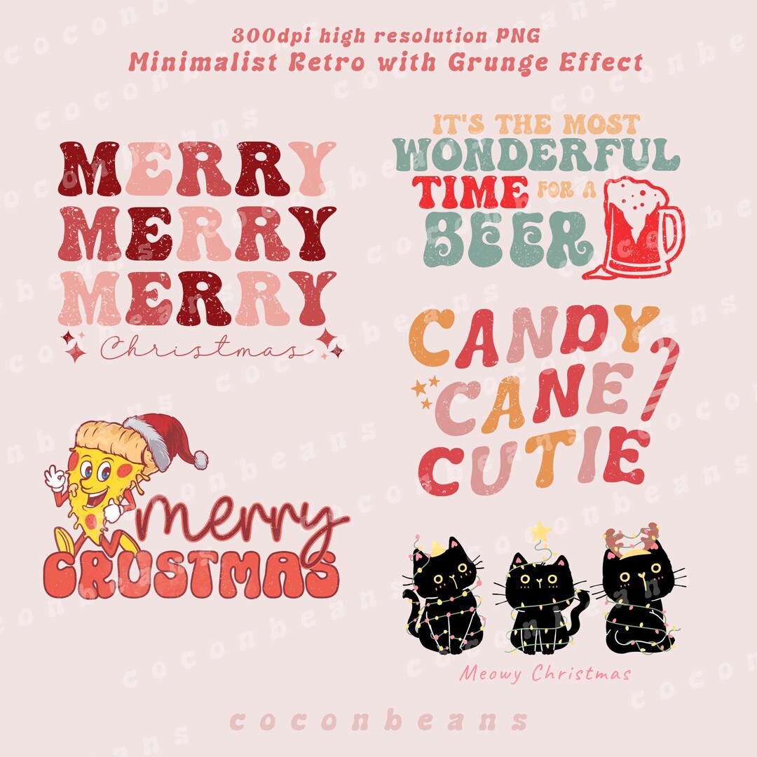 Set of 5 Christmas PNG Bundle, Meowy Christmas, Merry Merry Merry ...