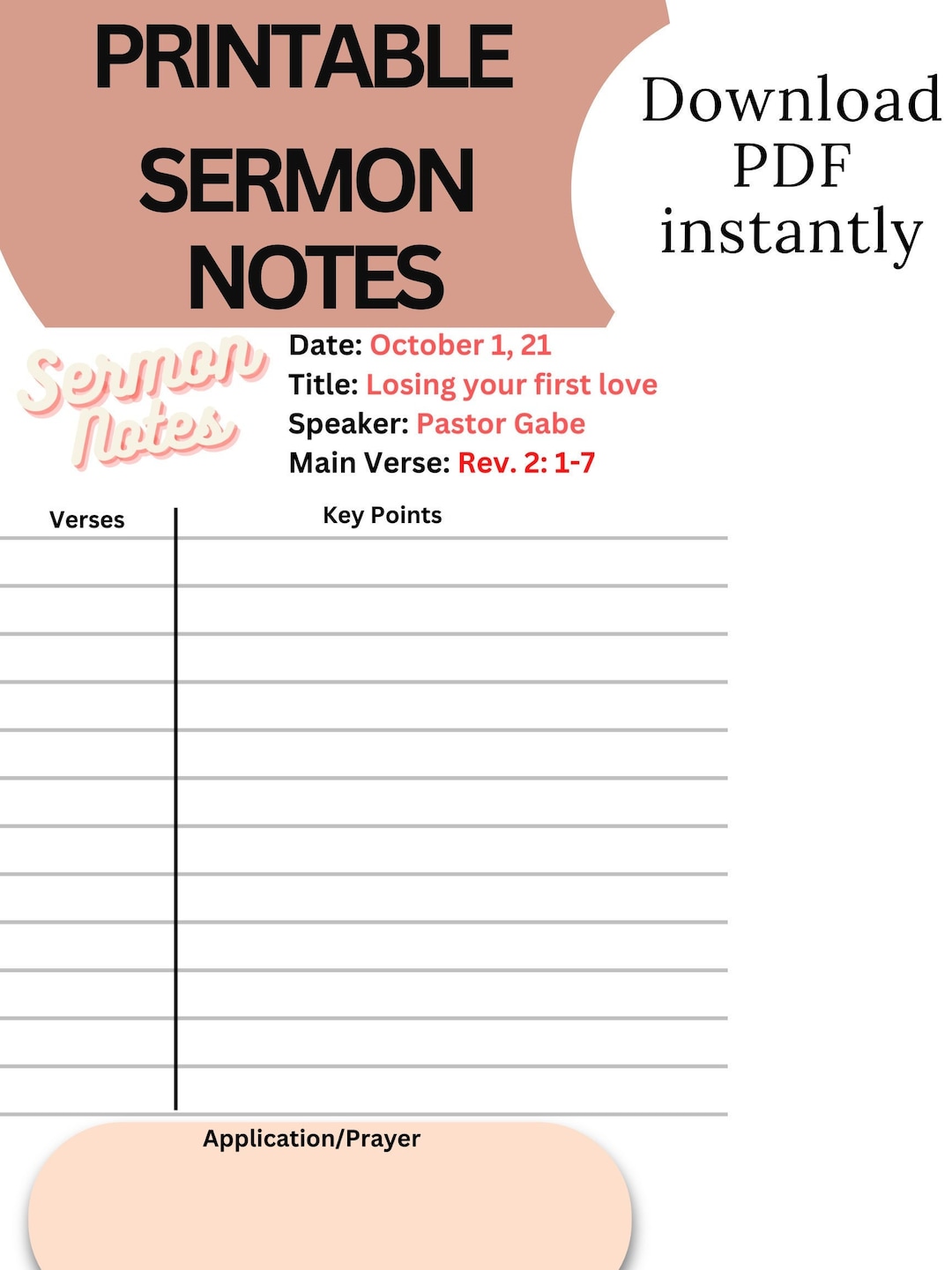 PRINTABLE SERMON NOTES Digital Sermon Summary - Etsy