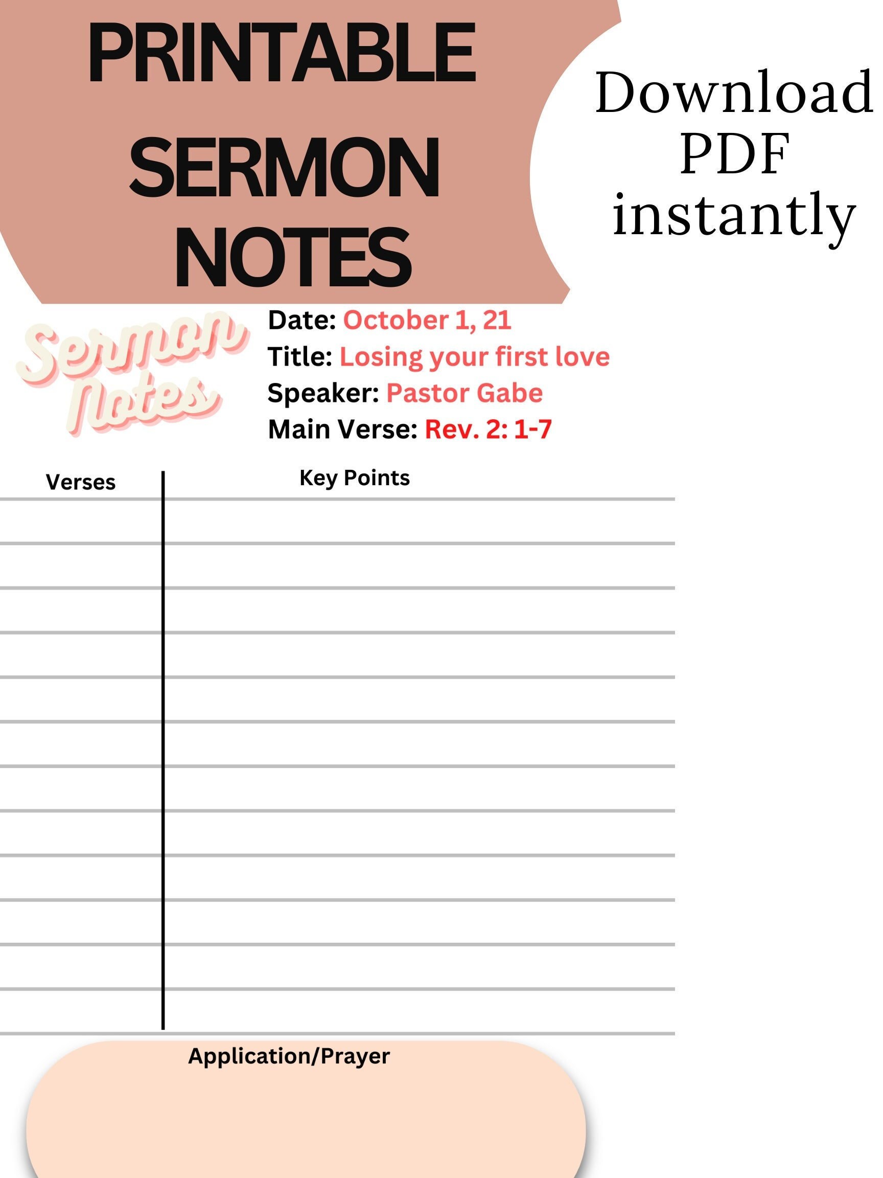 Printable Sermon Notes Digital Sermon Summary Etsy
