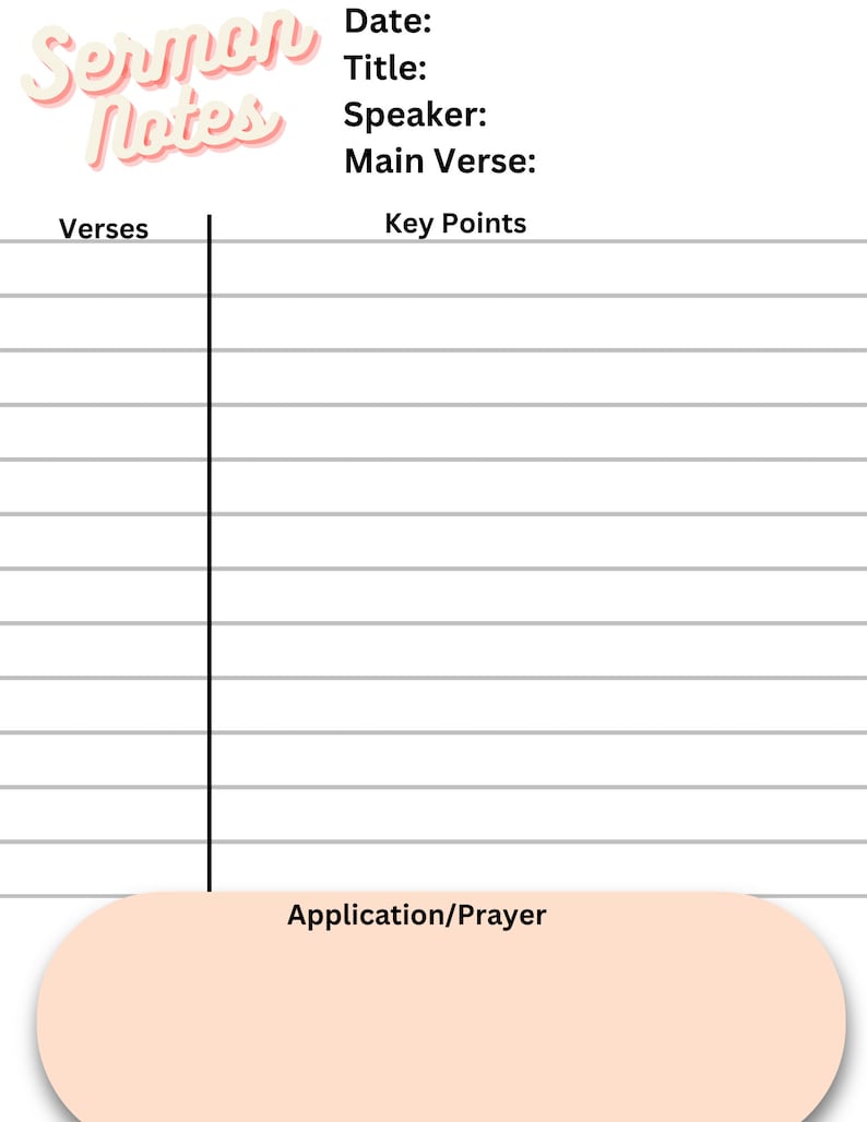 PRINTABLE SERMON NOTES Digital Sermon Summary - Etsy
