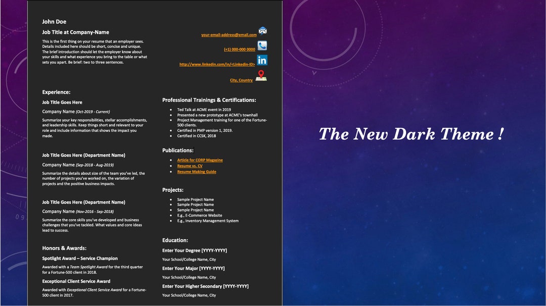 Minimalist Resume Template Dark Mode Light Mode - Etsy