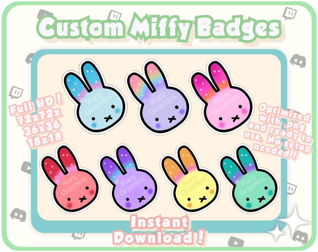 Custom Cute Miffy Sub Badges | High Quality Twitch, Youtube, Streaming ...