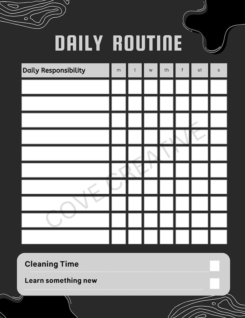 Black and White Daily Routine Planner, Daily Planner, Routine Planner ...