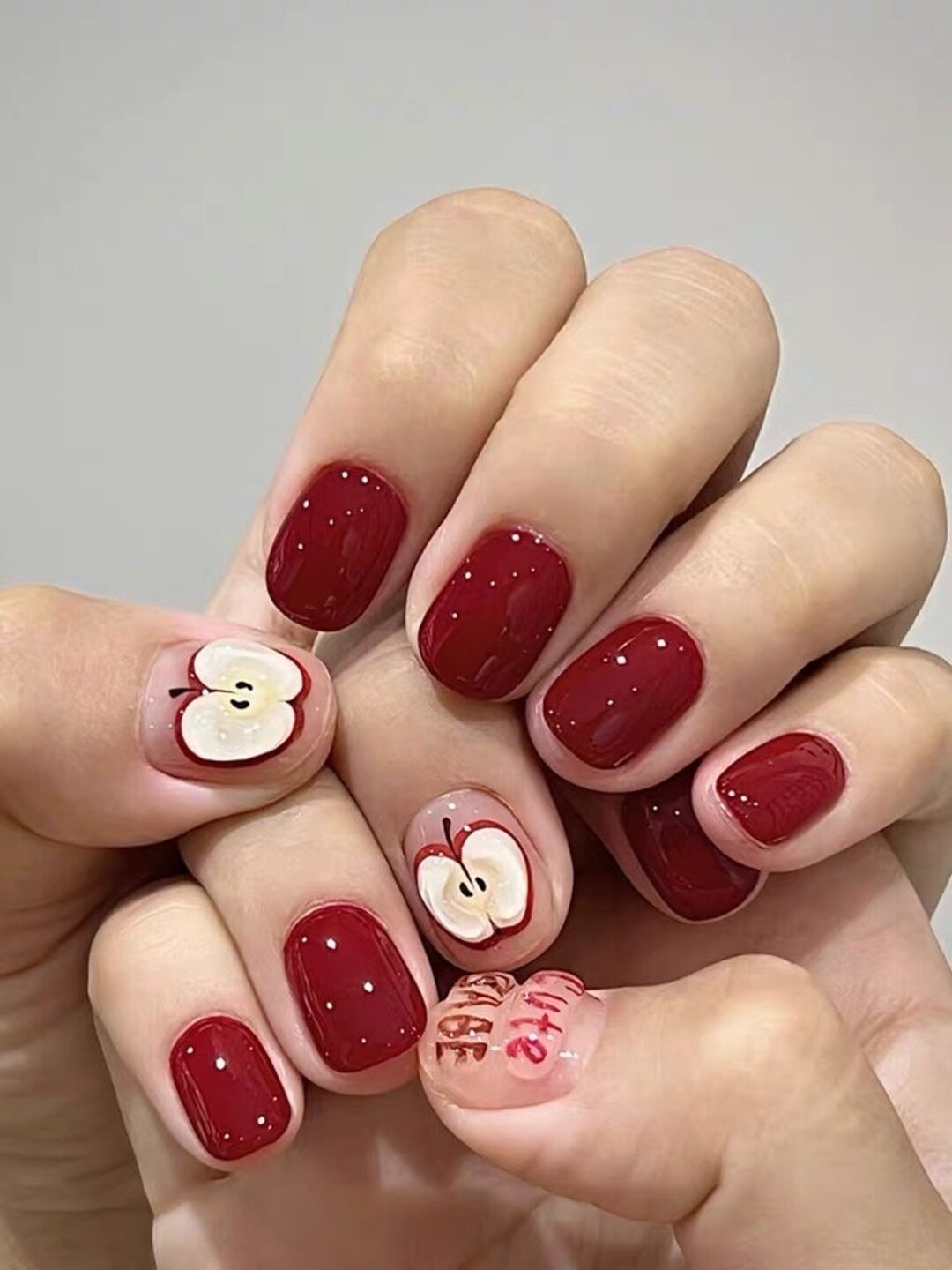 3D / Red Nails/cute Three-dimensional /apple Nails/cute/handmade/press ...