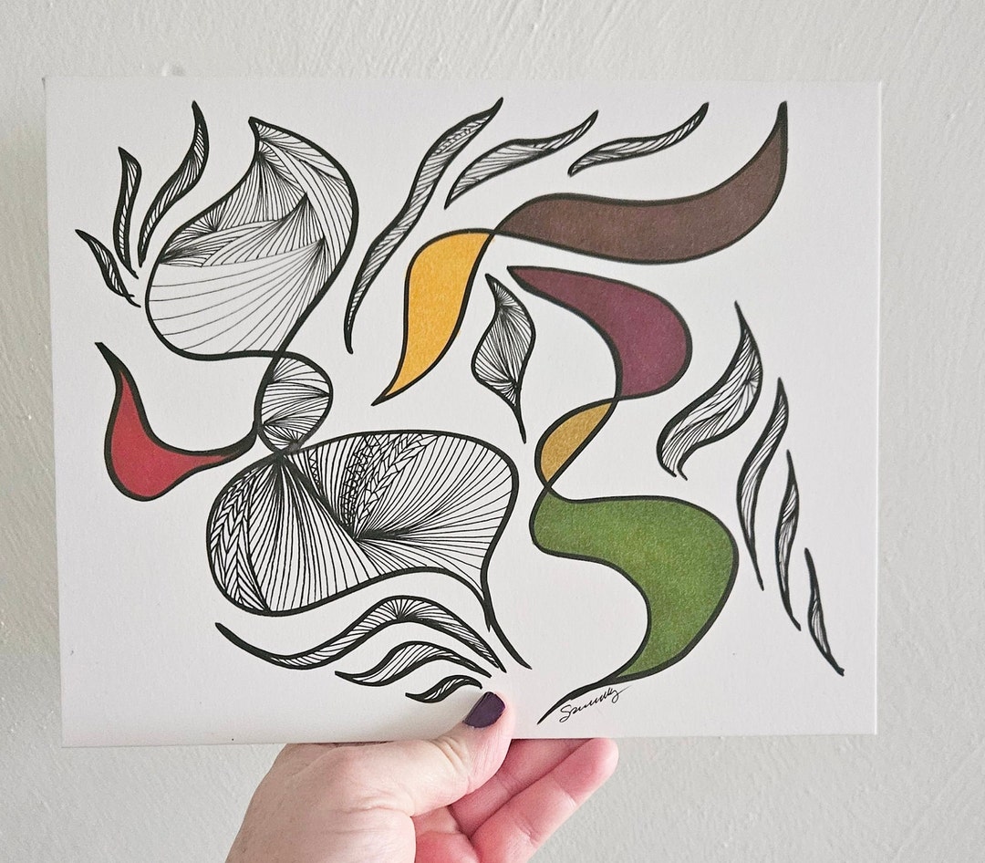 Wandering Lines Drawing Ink Drawing With Color Original Artwork ...