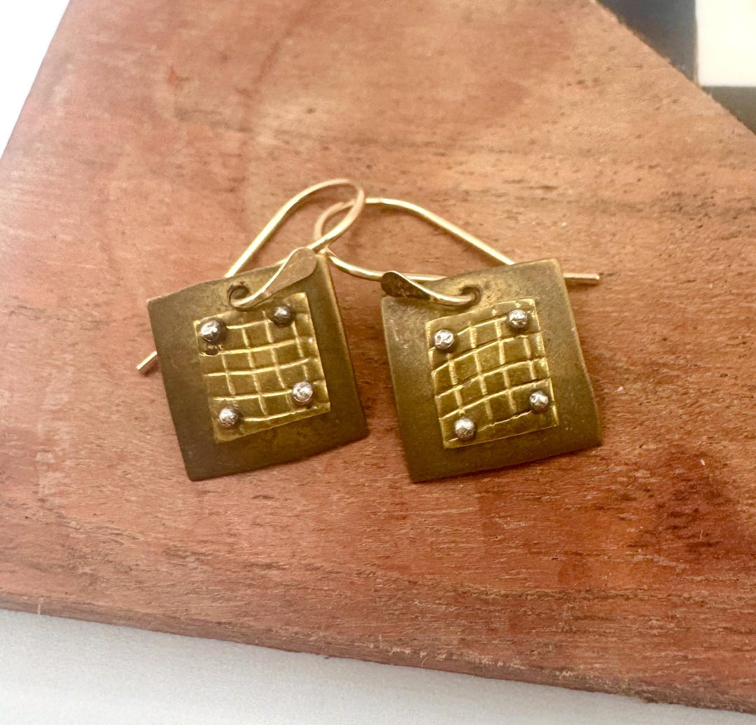 Vintage Signed ANNE HELLMAN Bronze Earrings: Hand Forged Mixed Metal ...
