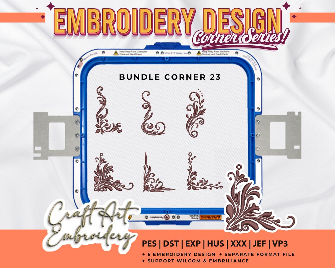 Rustic Brown Corner Embroidery Design Bundle Versatile Patterns for ...