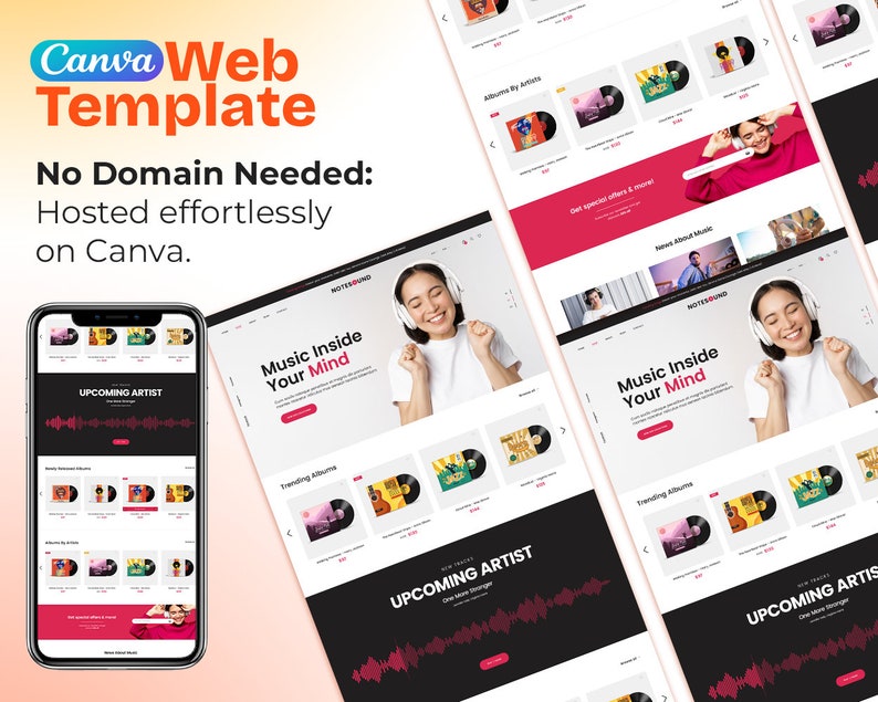 Note Sound Canva Website Template | Dynamic Designs for Music and Audio ...