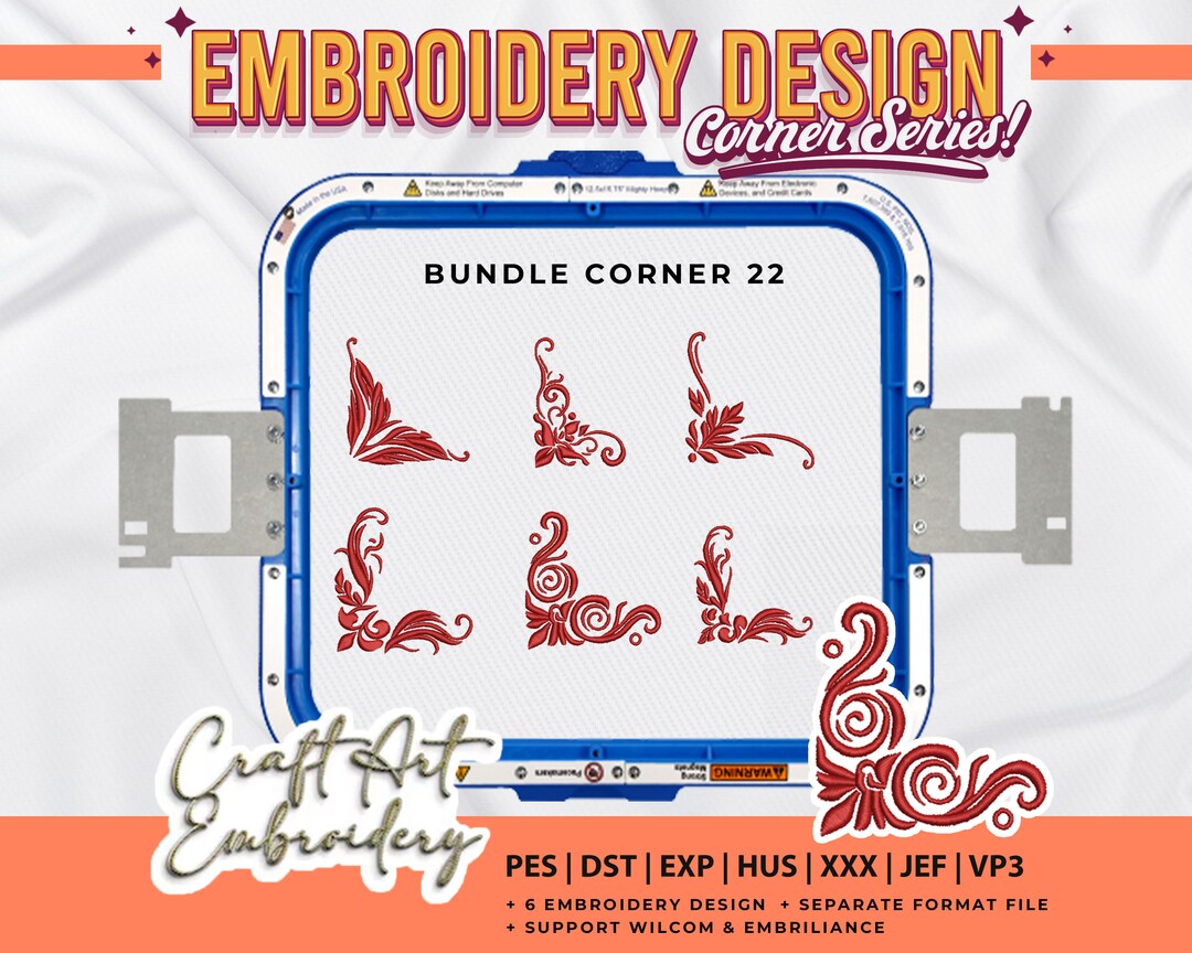 Elegant Red Corner Embroidery Design Bundle Versatile Patterns for ...