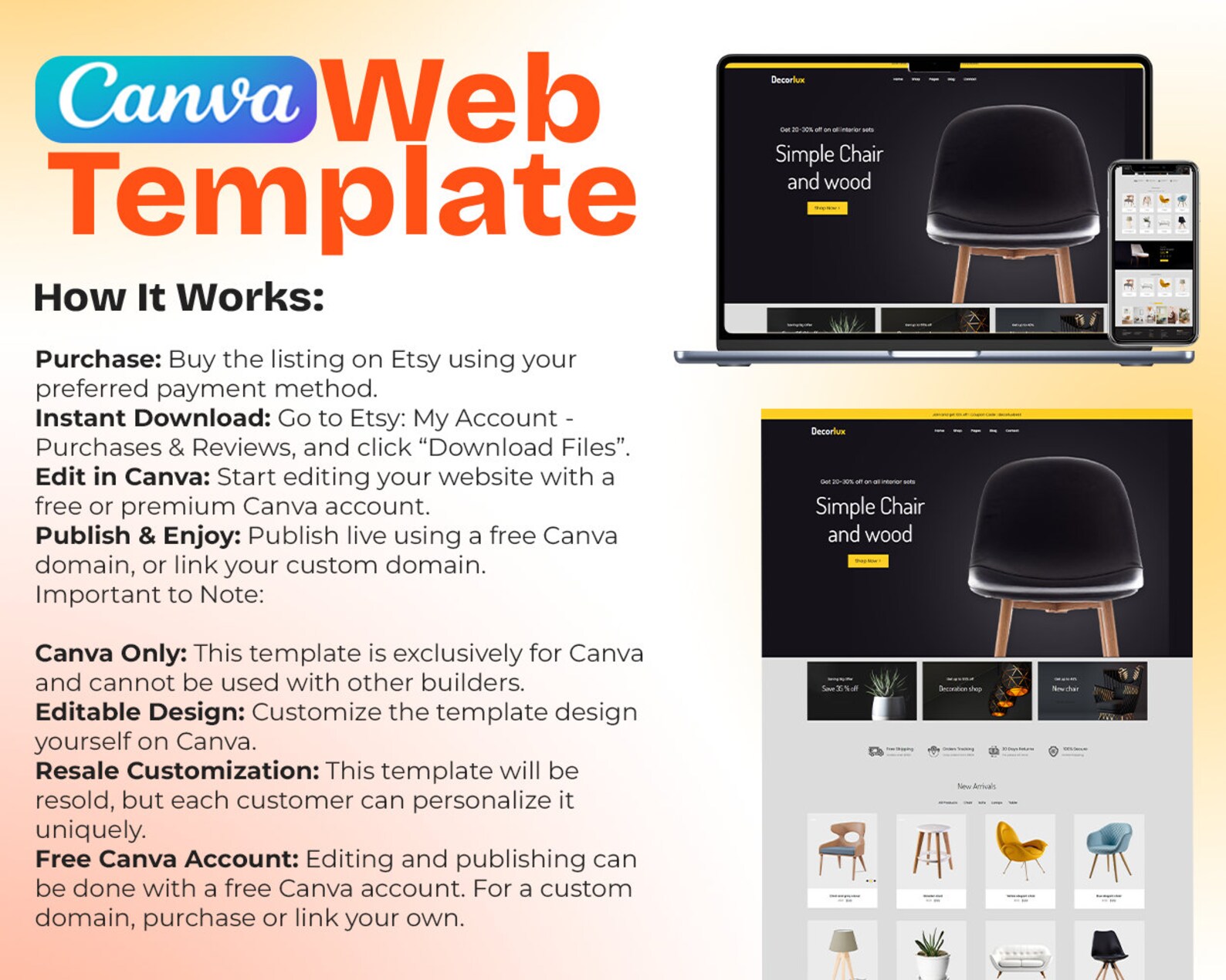 Decorlux Canva Website Template | Sophisticated Designs for Home Decor ...