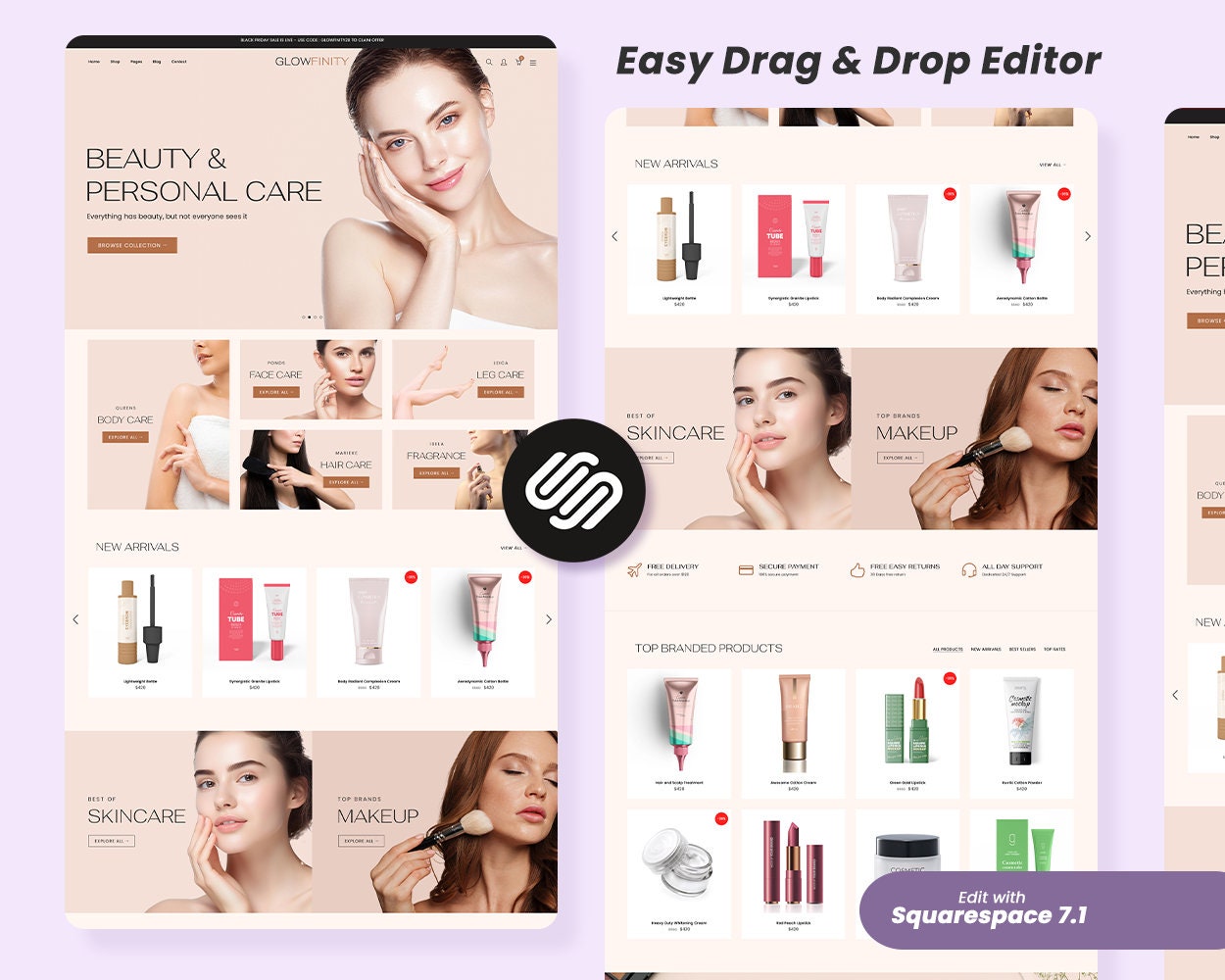 Glowfinity Squarespace Website Template | Stylish Design for Beauty and ...