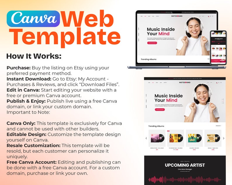 Note Sound Canva Website Template | Dynamic Designs for Music and Audio ...