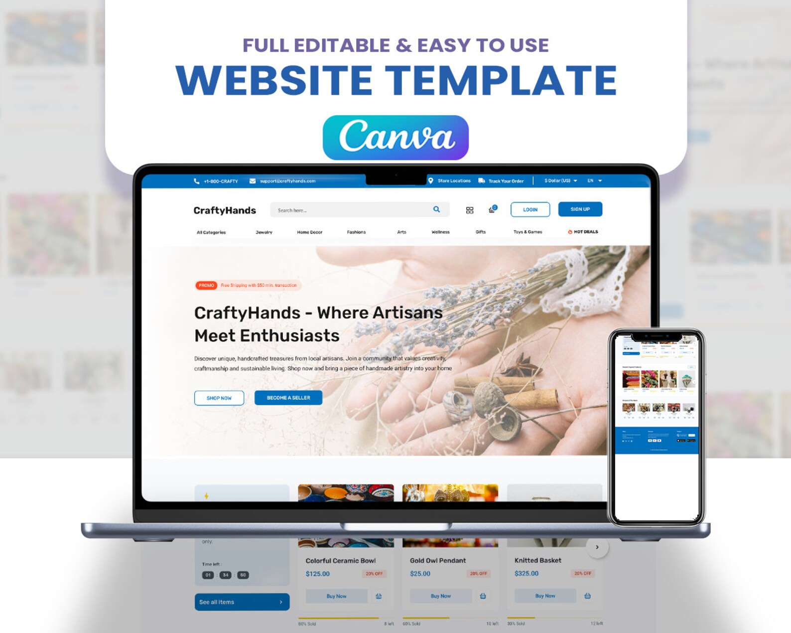 Crafty Hands Canva Website Template | Creative Designs for Handmade ...
