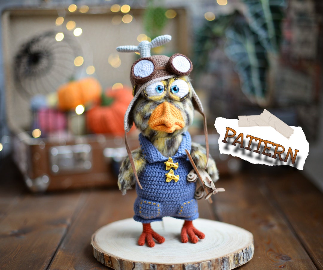 Crochet PATTERN Chick Pilot in Overalls, Amigurumi Bird Chick, Crochet ...