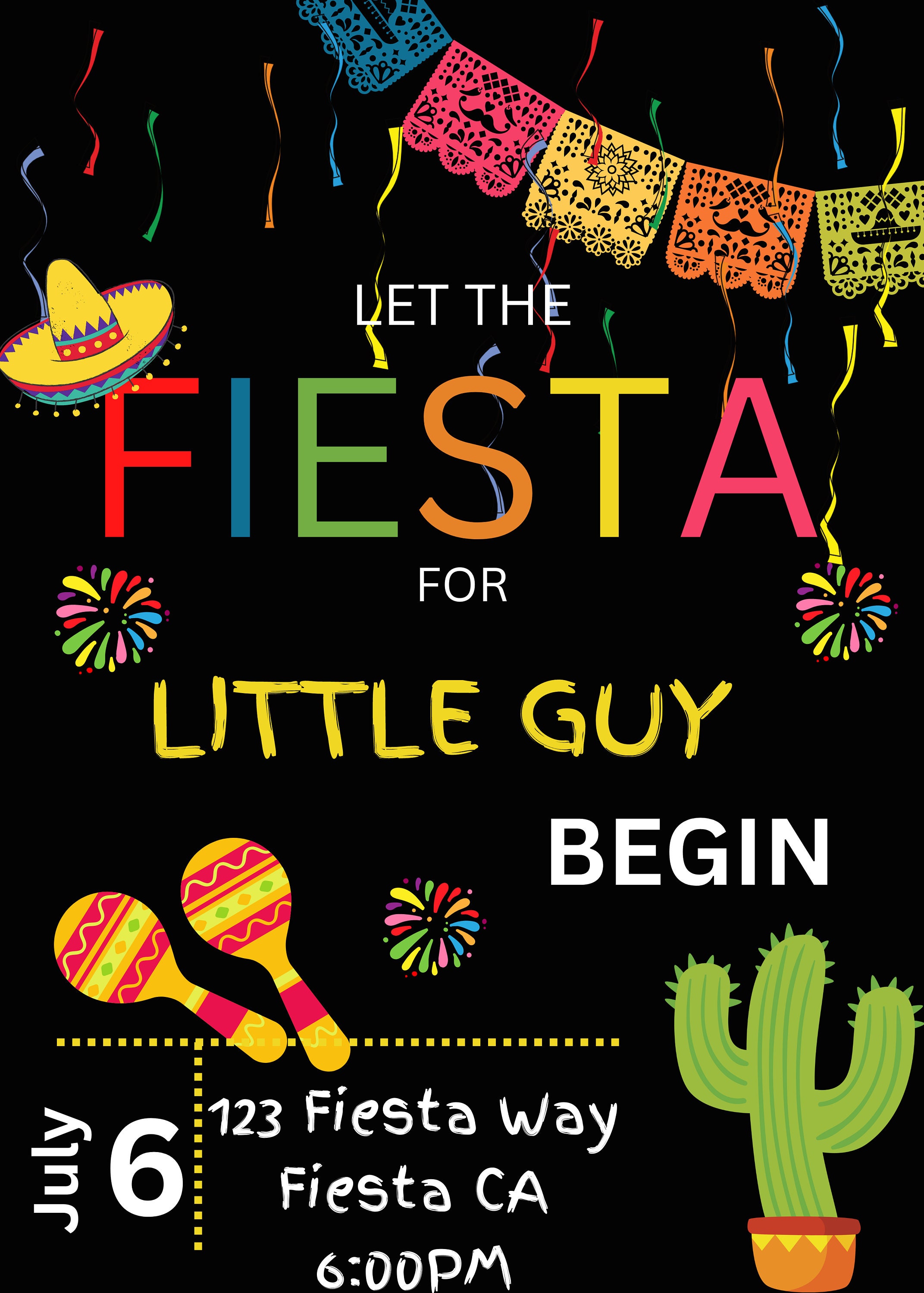 Fiesta Invitation, Birthday Party Invitation, Birthday Fiesta, Editable ...