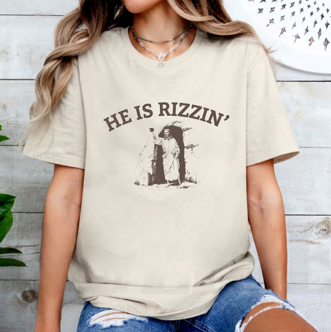 He is Rizzin' Funny Easter Shirt of Jesus Taking a Tomb Selfie, Retro ...