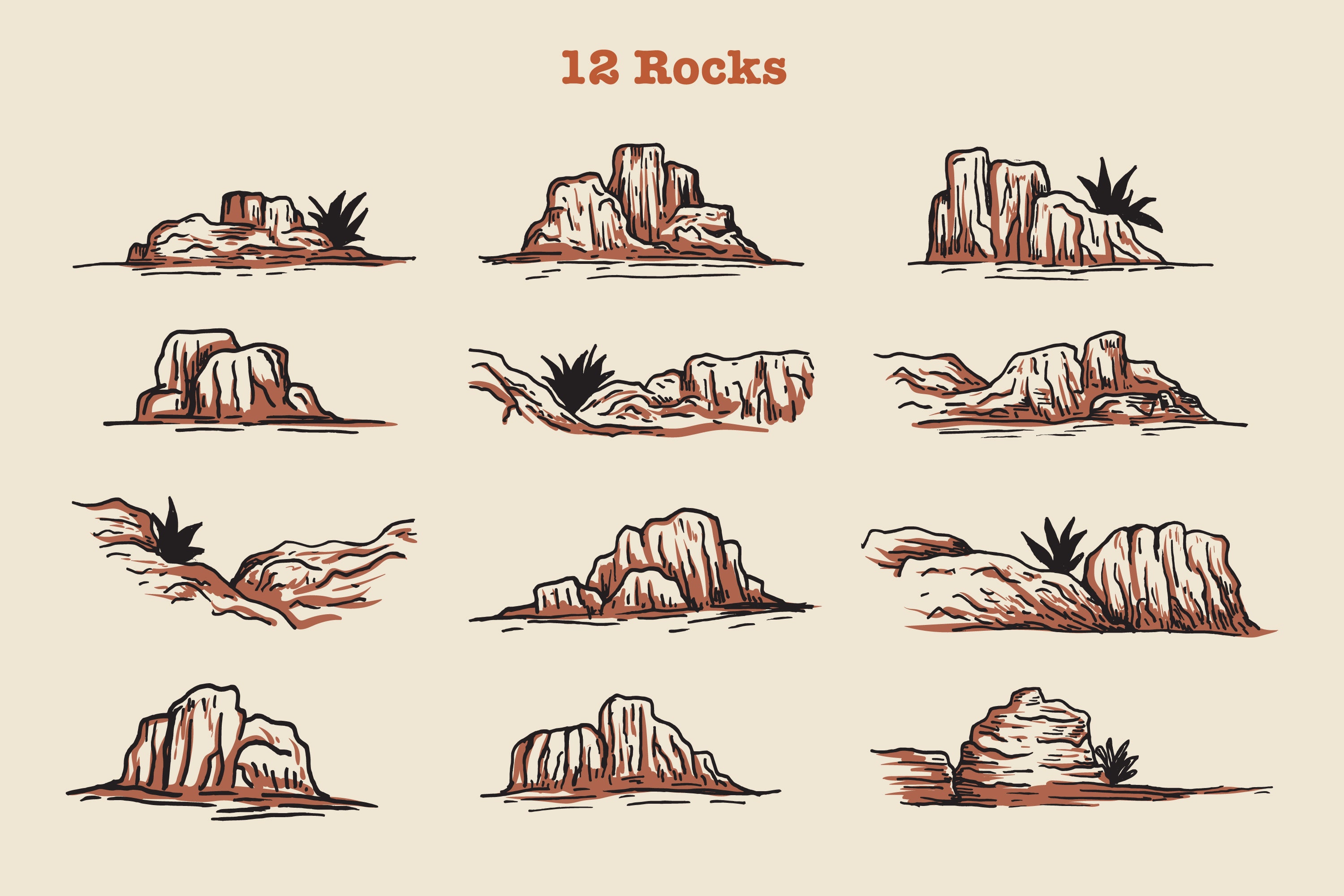Hand Drawn Western Desert Elements | Western Clipart Elements | Western ...
