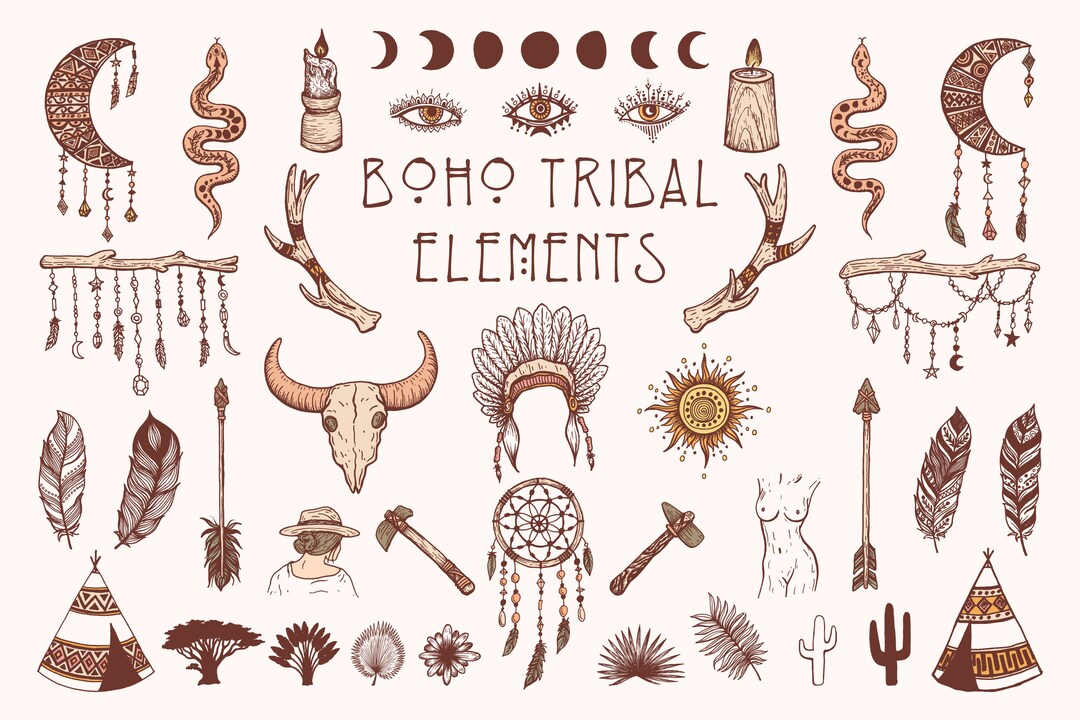 80 Boho Tribal Hand Drawn Elements - Etsy