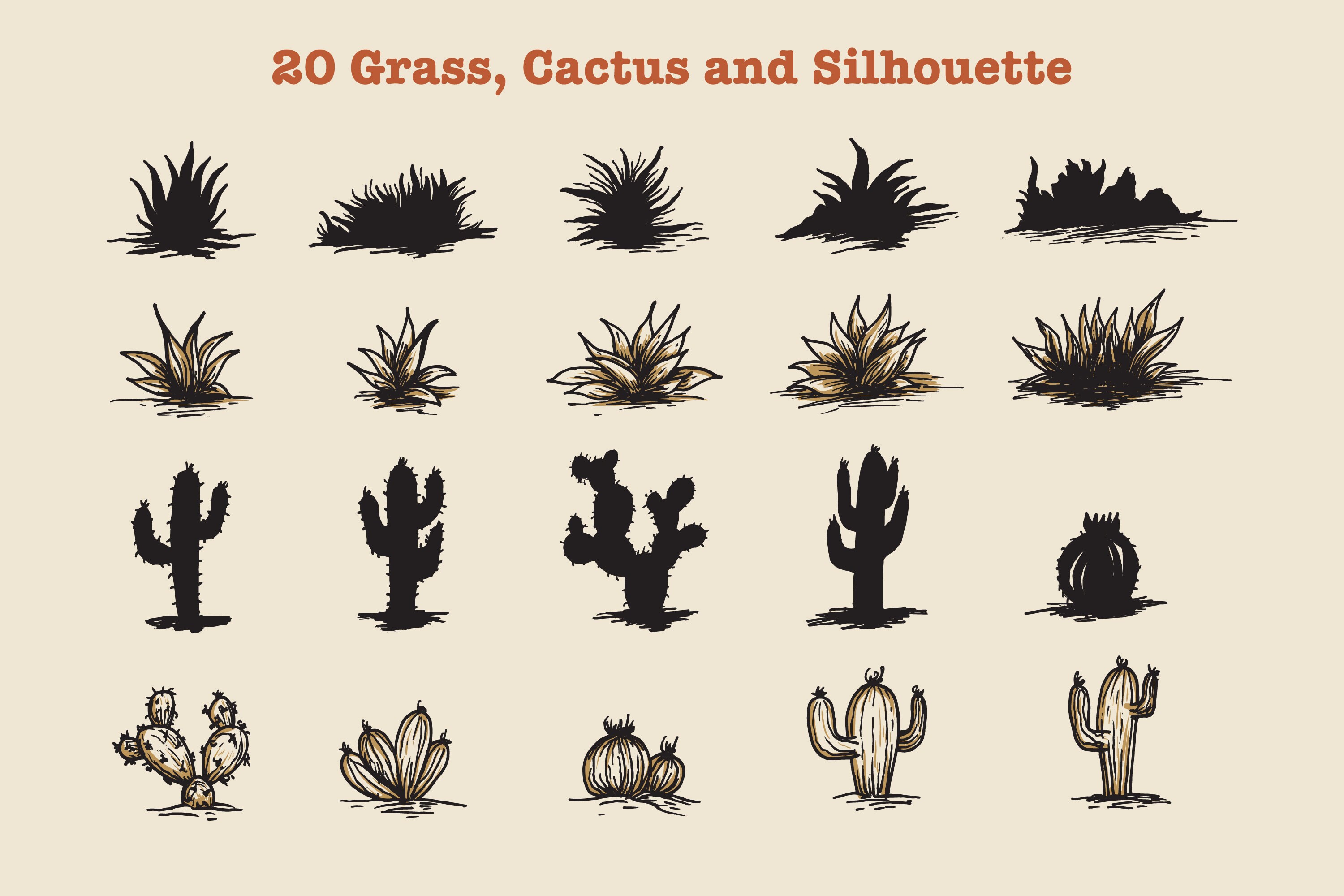 Hand Drawn Western Desert Elements | Western Clipart Elements | Western ...