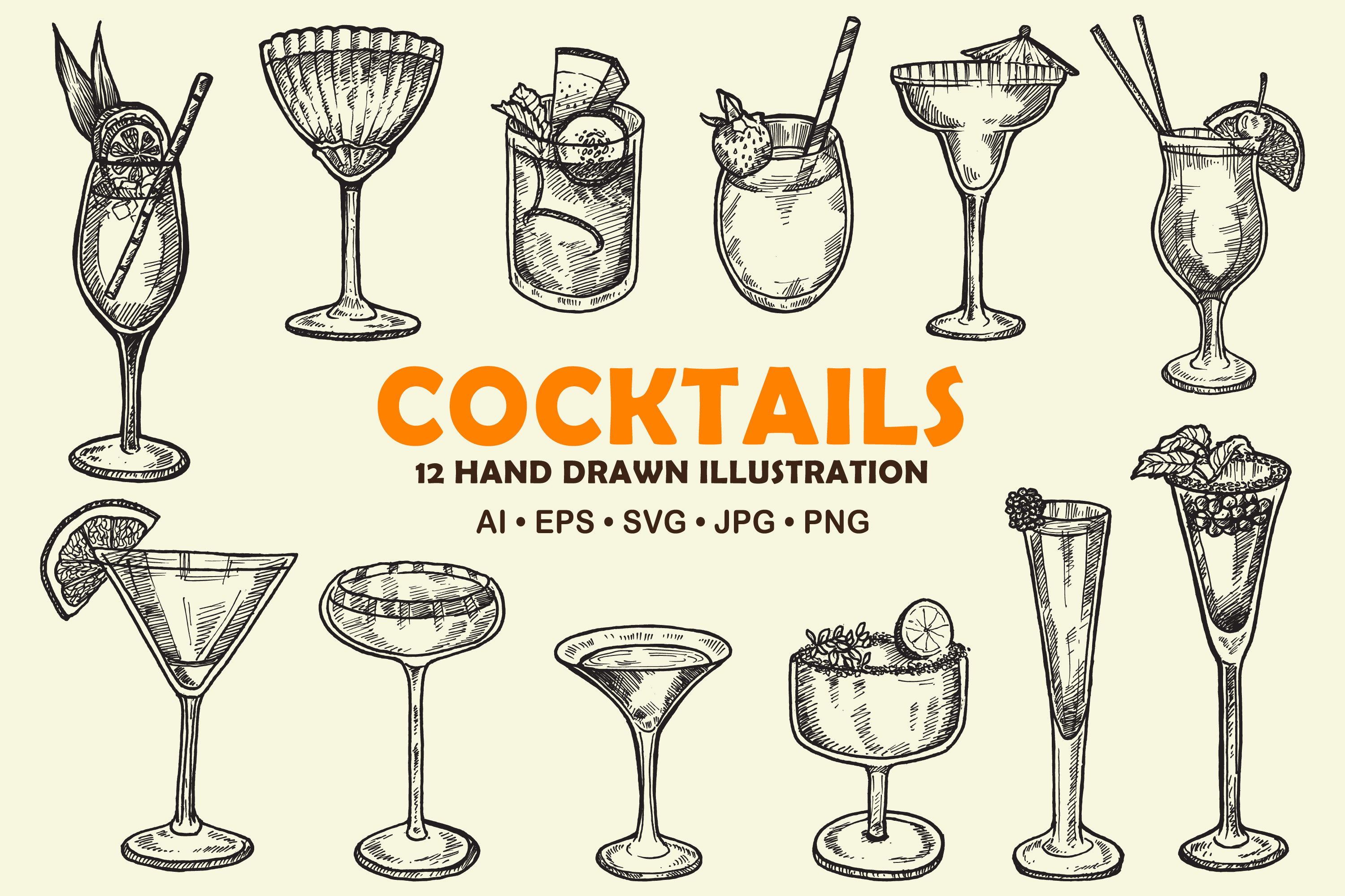 Cocktail Hand-drawn Illustrations | Cocktail Vector Illustrations ...