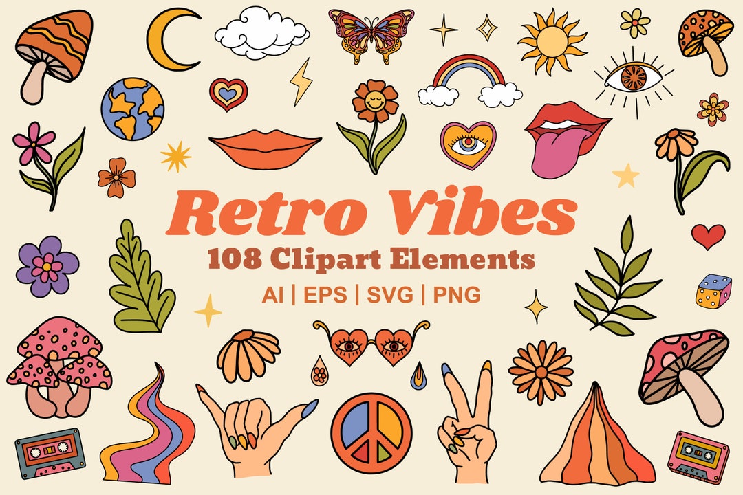 Retro Vibes Design Elements - Nostalgic Good Vibes | Retro Sticker ...