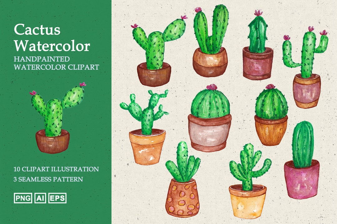 Cactus in Pot Watercolor Clipart | Cactus Watercolor PNG | Cactus ...