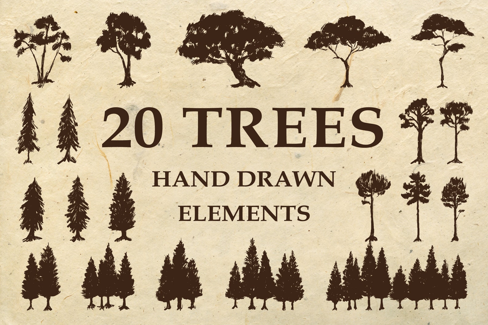 Hand Drawn Trees Elements | Trees Vector and Clipart Illustrations - Etsy