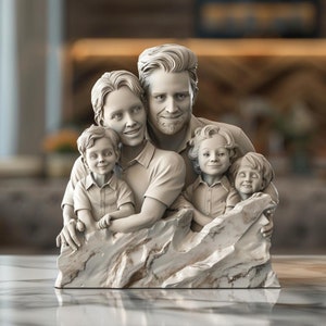 Custom 3D Family Sculpture: Photo-based Resin Art, Hand-painted Detail ...