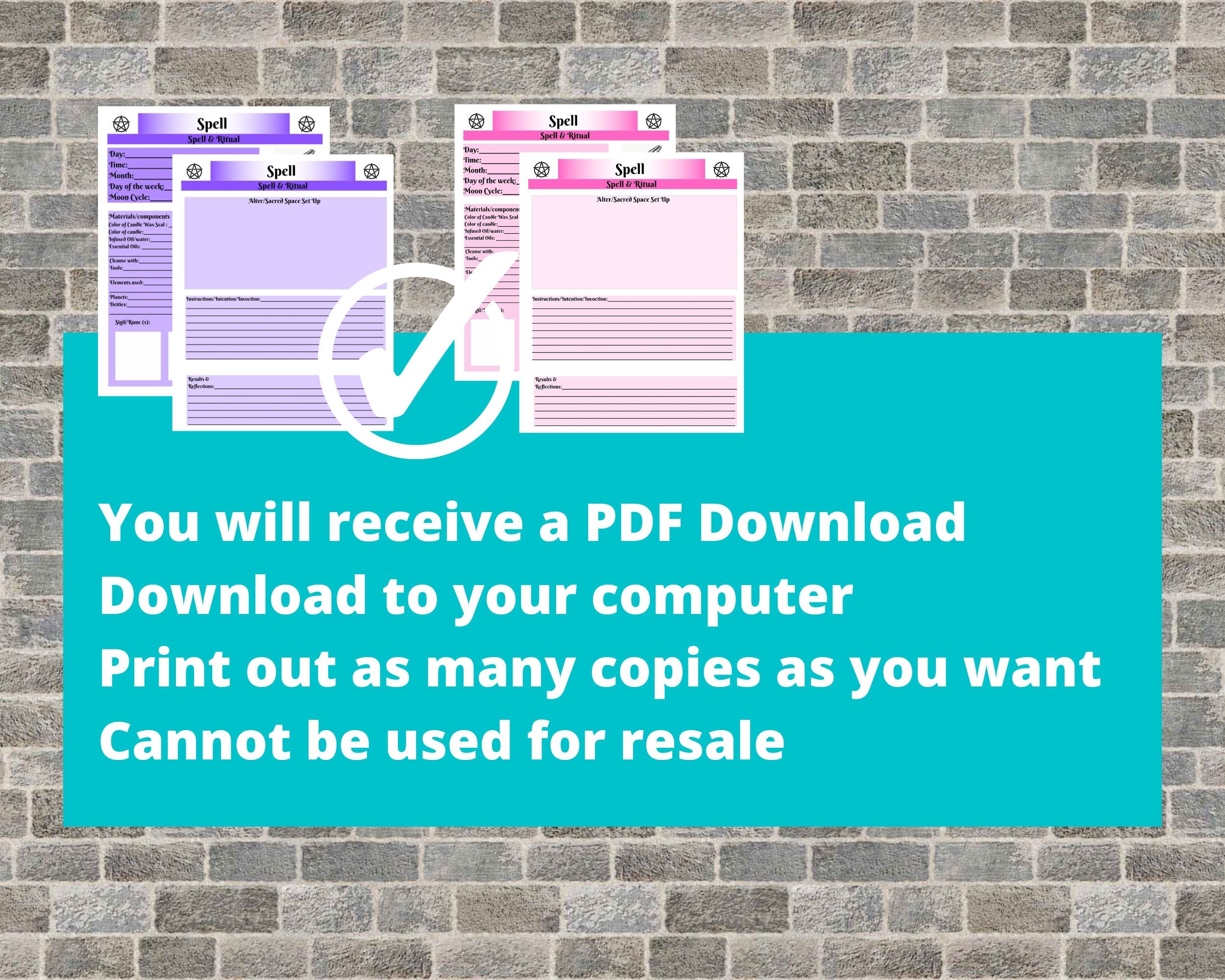 16 Page Spell Sheet, Ritual, Spell, Sheet, Planner. 8 Color,2 Print of ...