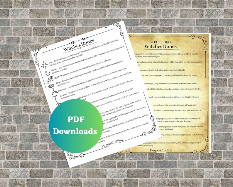 Witches Runes Chart: Meanings for Bos/grimoire (PDF Download) - Etsy