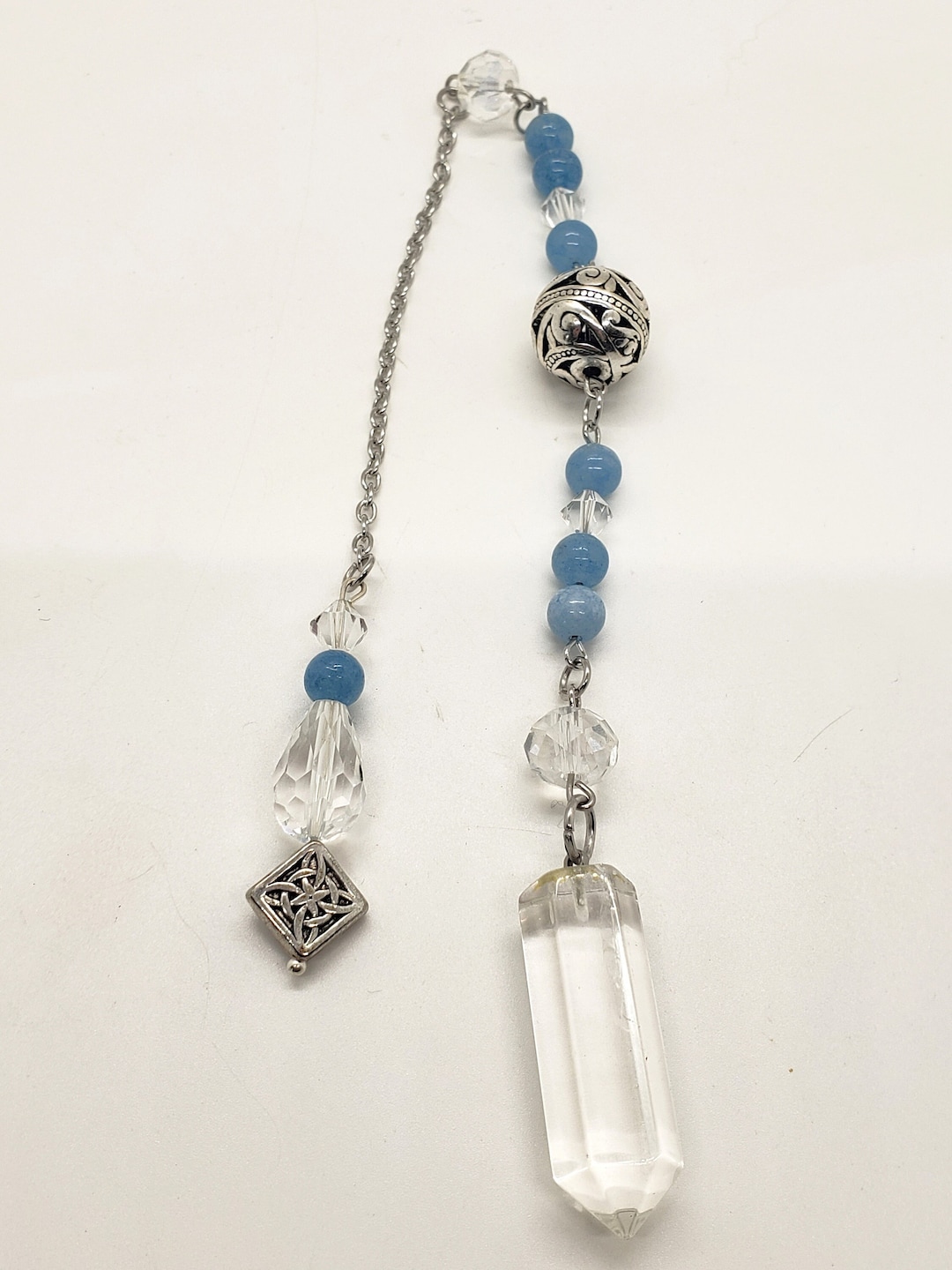Clear Quartz Dowsing Pendulum With Aquamarine Beads - Etsy