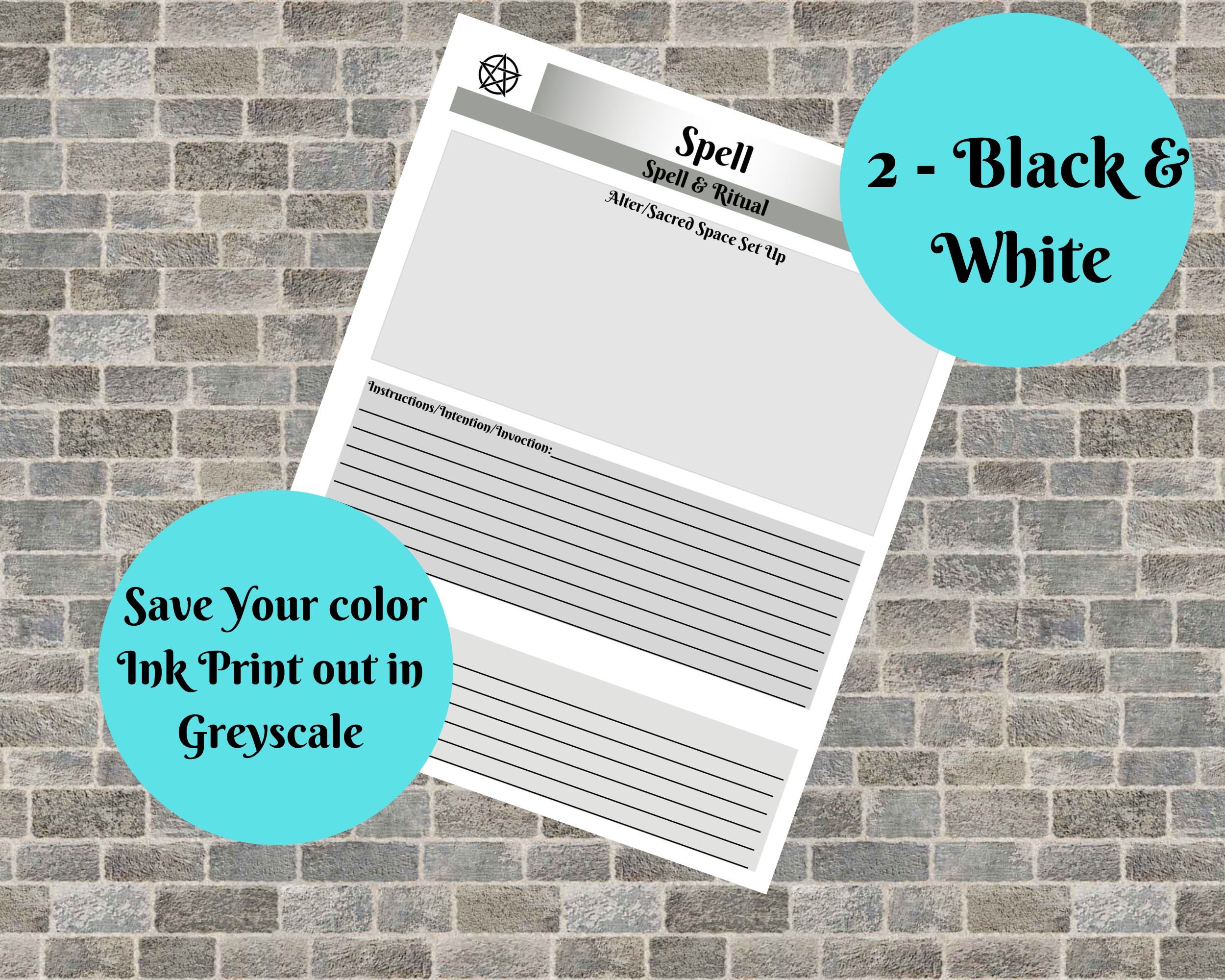 2 Page Spell Sheet, Ritual, Spell, Sheet, Planner. 1 Color,1 Print of ...