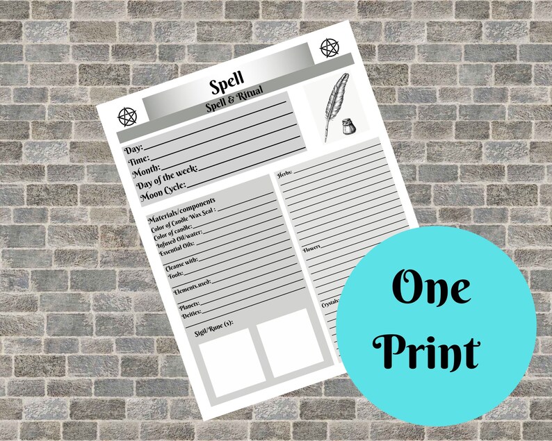 2 Page Spell Sheet, Ritual, Spell, Sheet, Planner. 1 Color,1 Print of ...