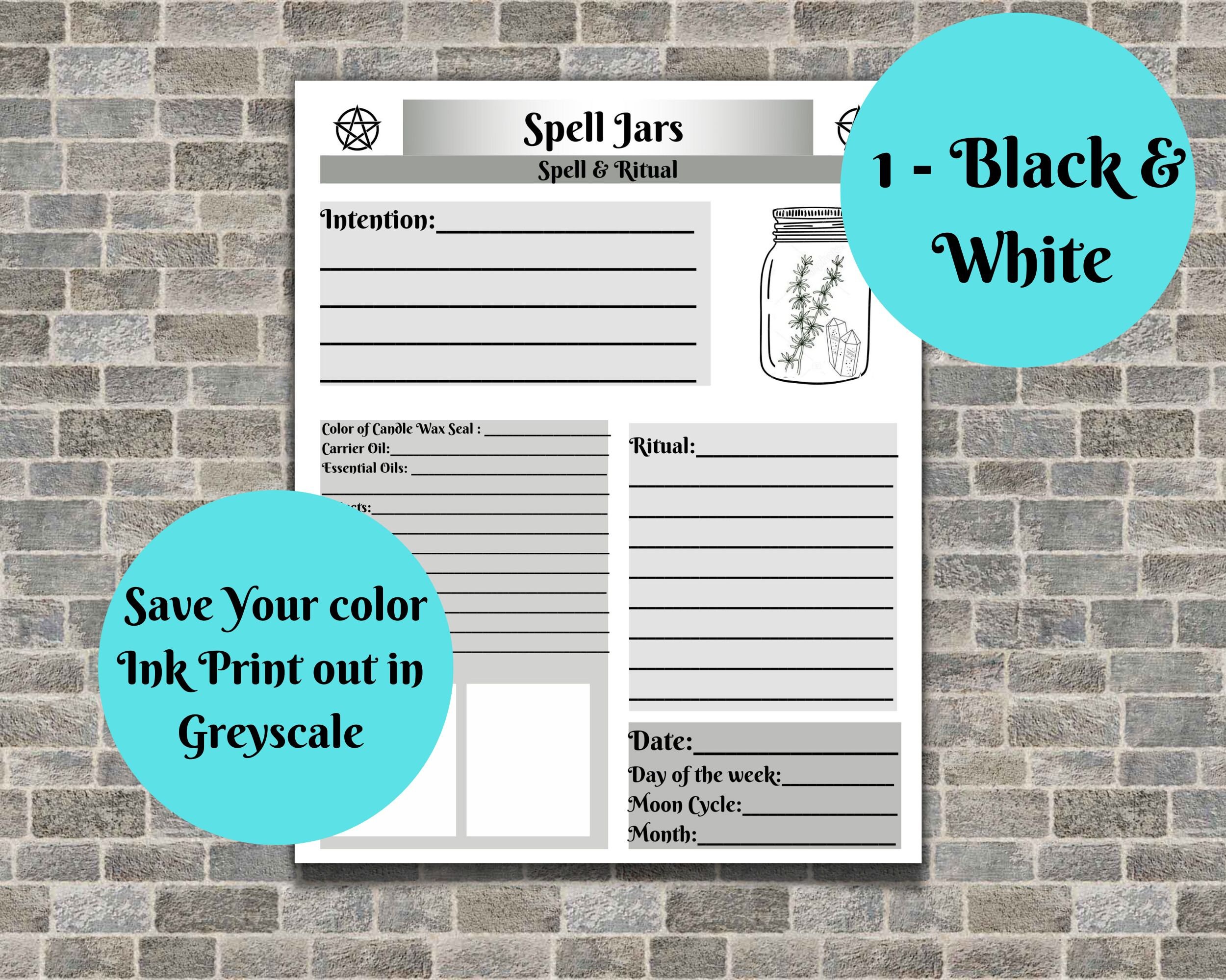 1 Page Spell Jars Sheet, Ritual, Spell, Sheet, Planner. 1 Color,1 Print ...