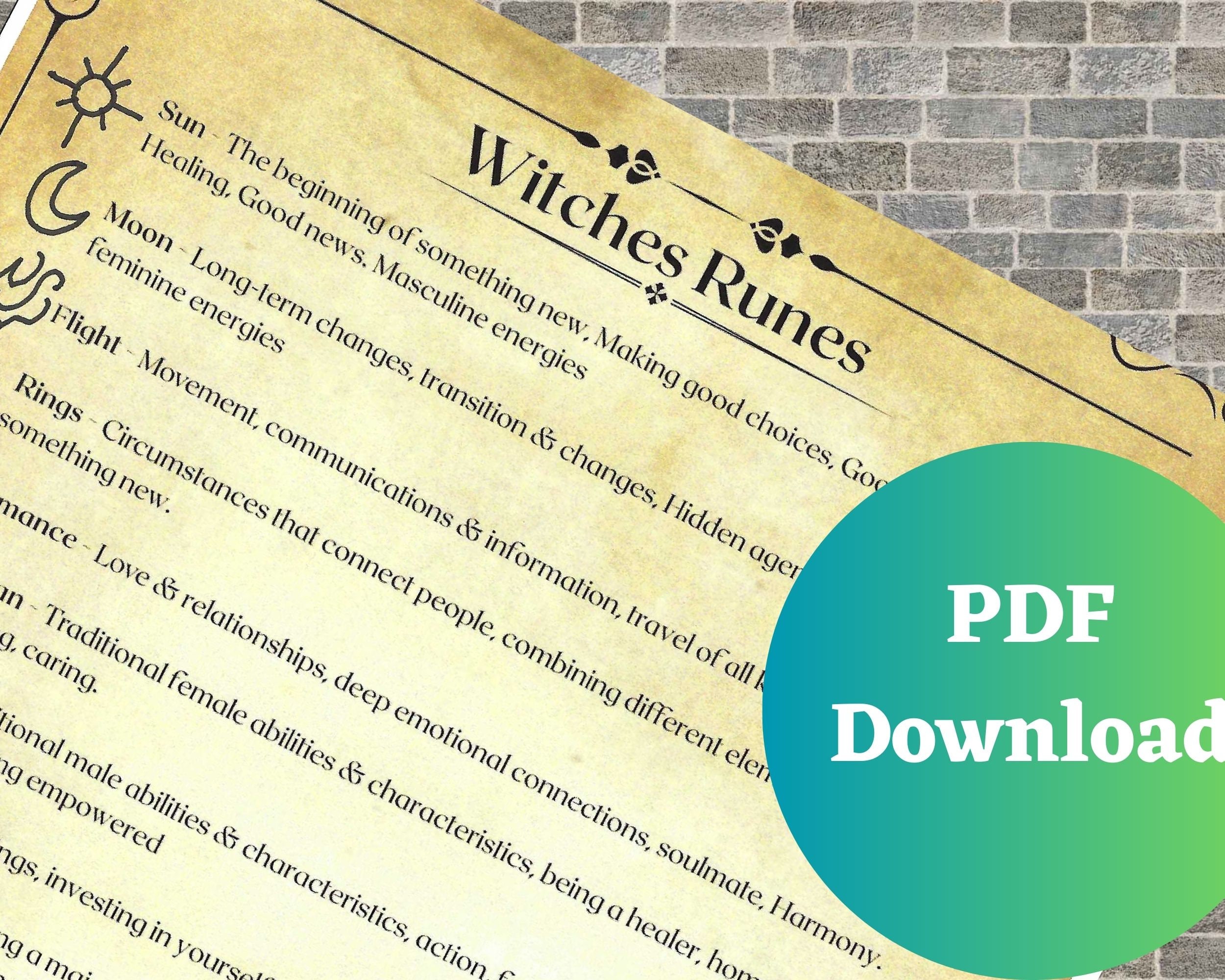 Witches Runes Chart, Meanings, PDF Download, for Your BOS, and Grimoire ...