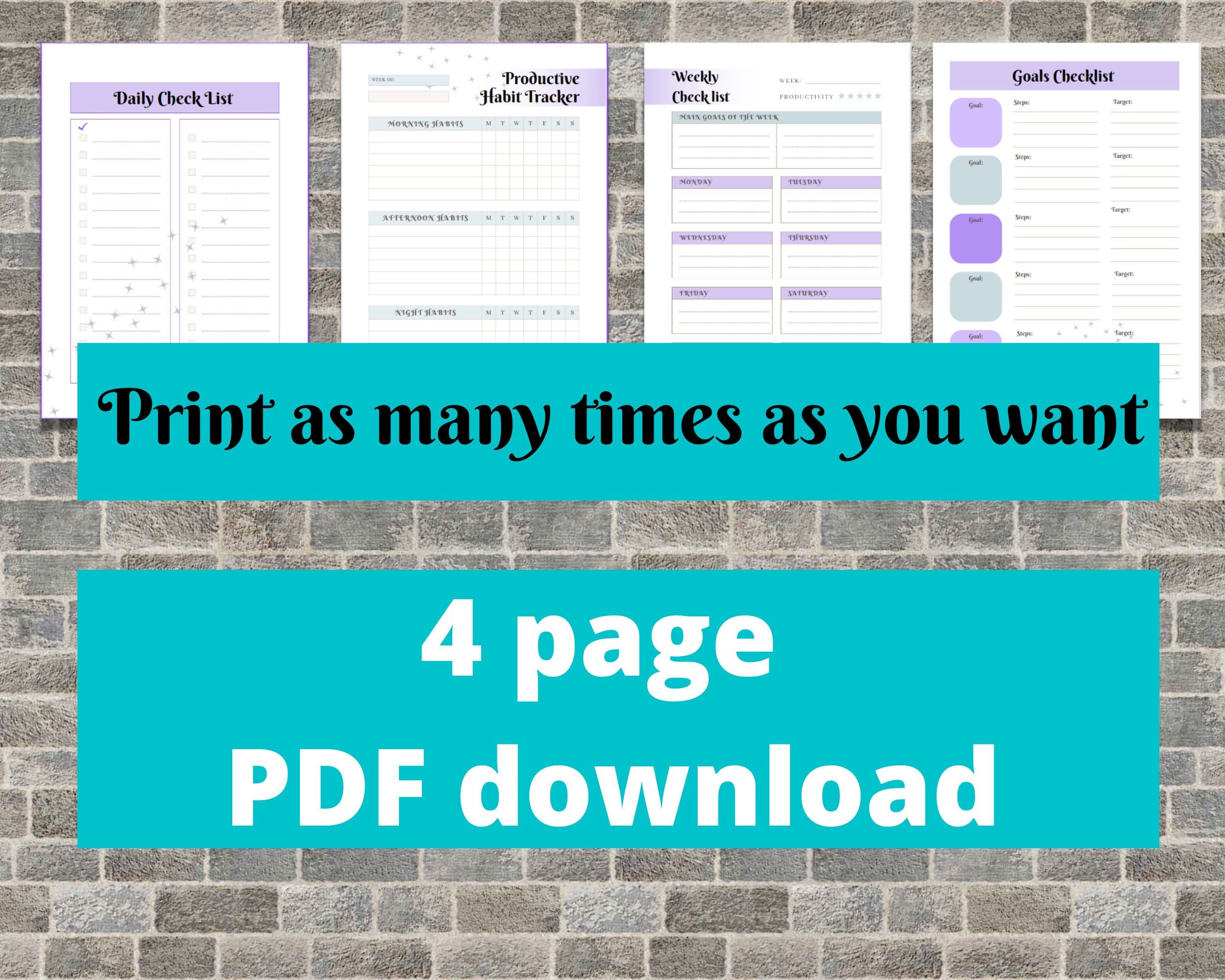 4 Page daily Checklist, Habbit Tracker, Weekly Check List, Goals ...