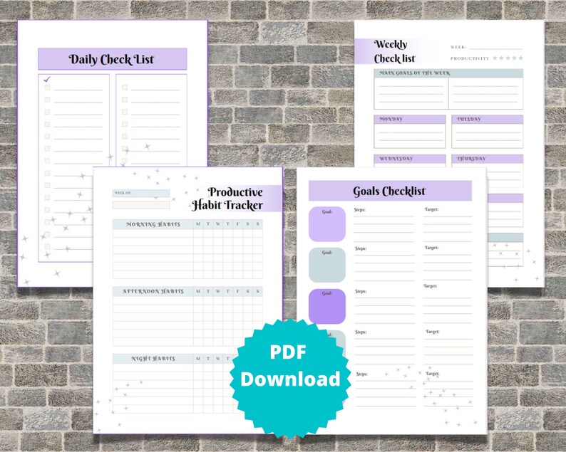 4 Page daily Checklist, Habbit Tracker, Weekly Check List, Goals ...