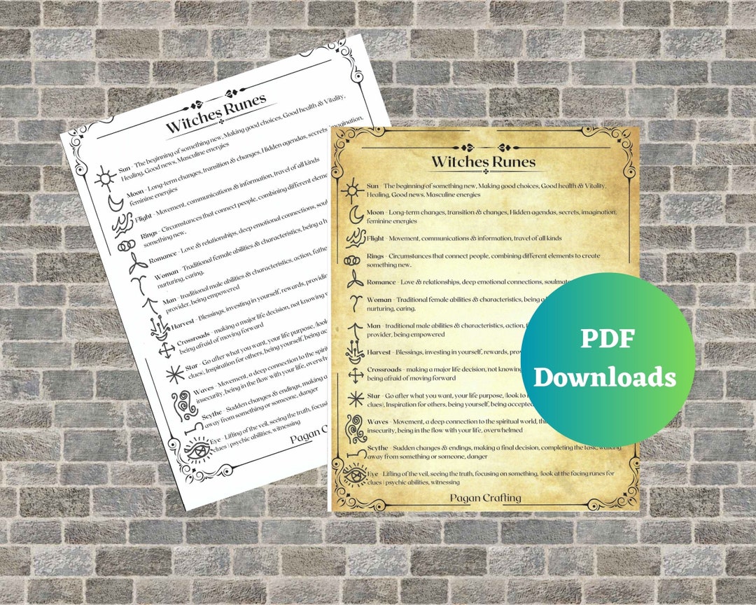 Witches Runes Chart: Meanings for Bos/grimoire (PDF Download) - Etsy