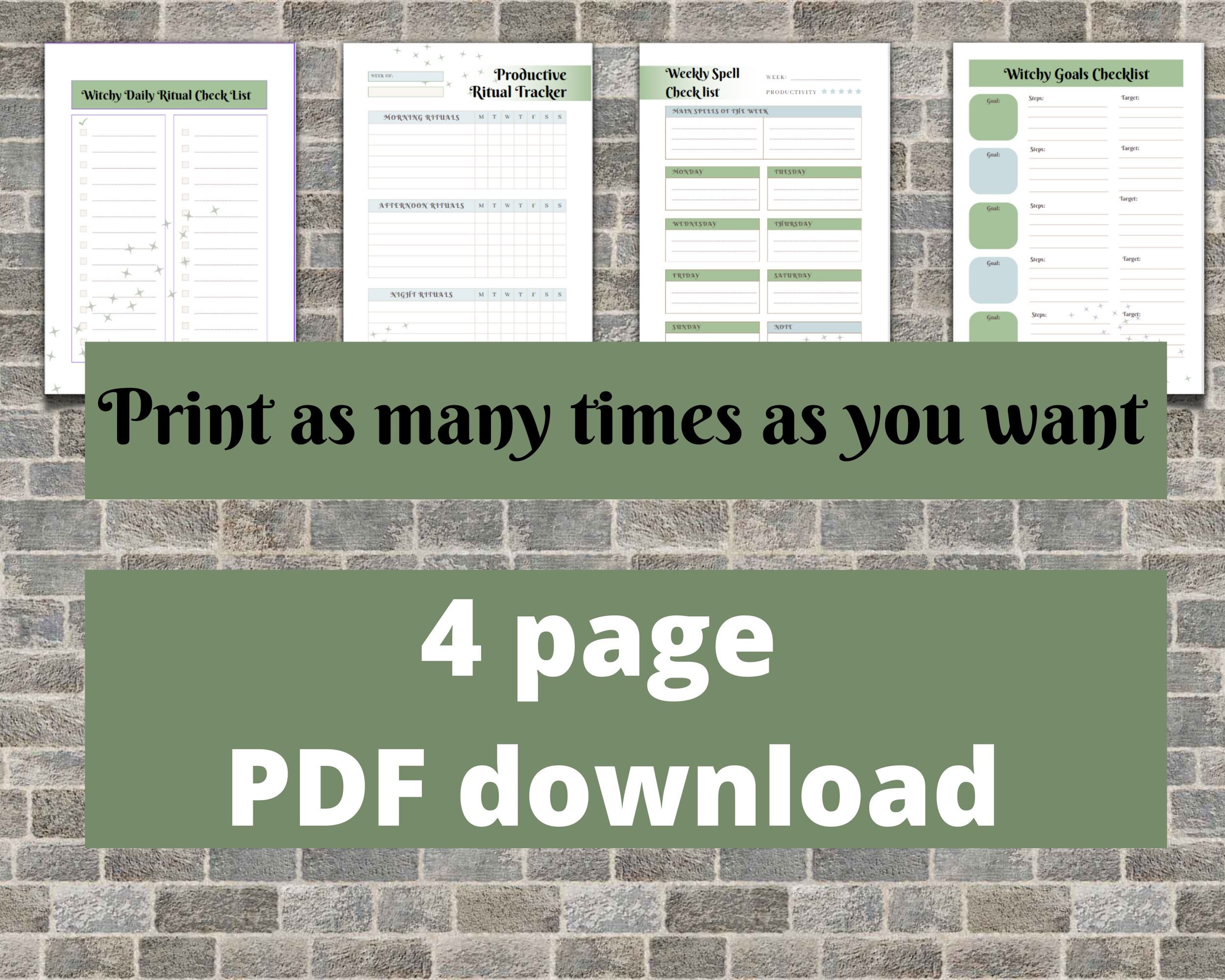 4 Page witchy Daily Ritual Checklist Habbit Tracker Weekly - Etsy