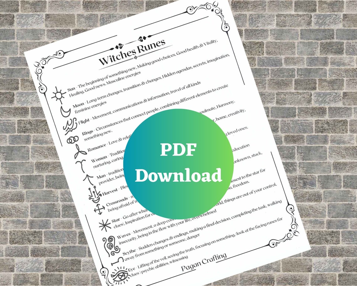 Witches Runes Chart, Meanings, PDF Download, for Your BOS, and Grimoire ...