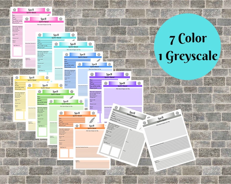 16 Page Spell Sheet, Ritual, Spell, Sheet, Planner. 8 Color,2 Print of ...