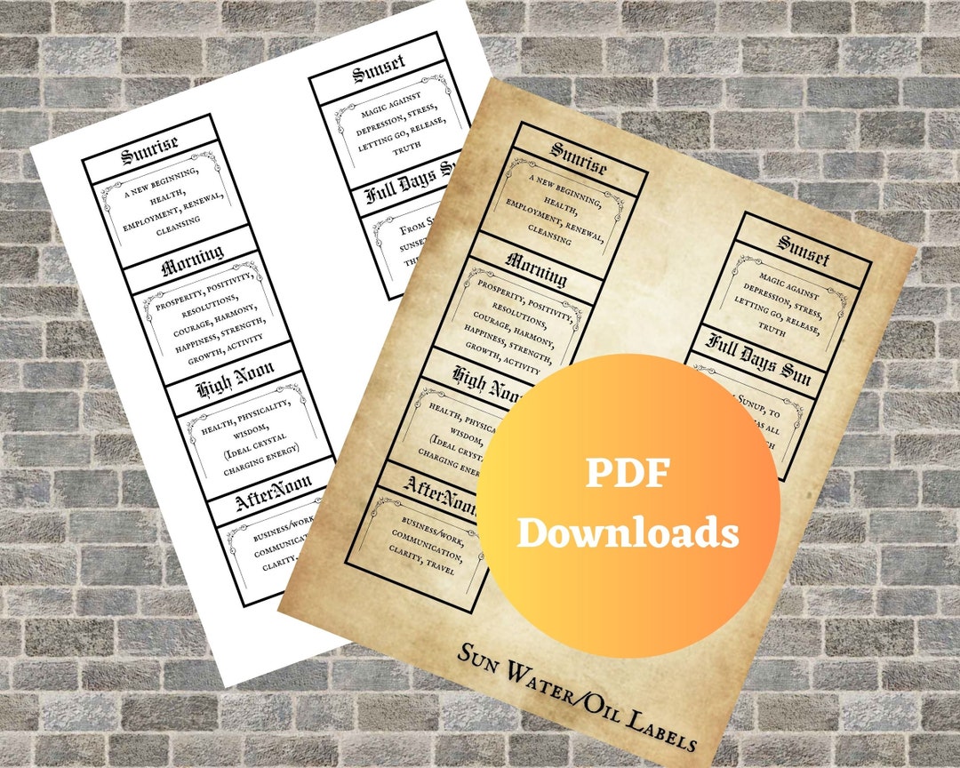 Sun Water/oil Labels PDF Download, for Your BOS, and Grimoire. as Seen ...
