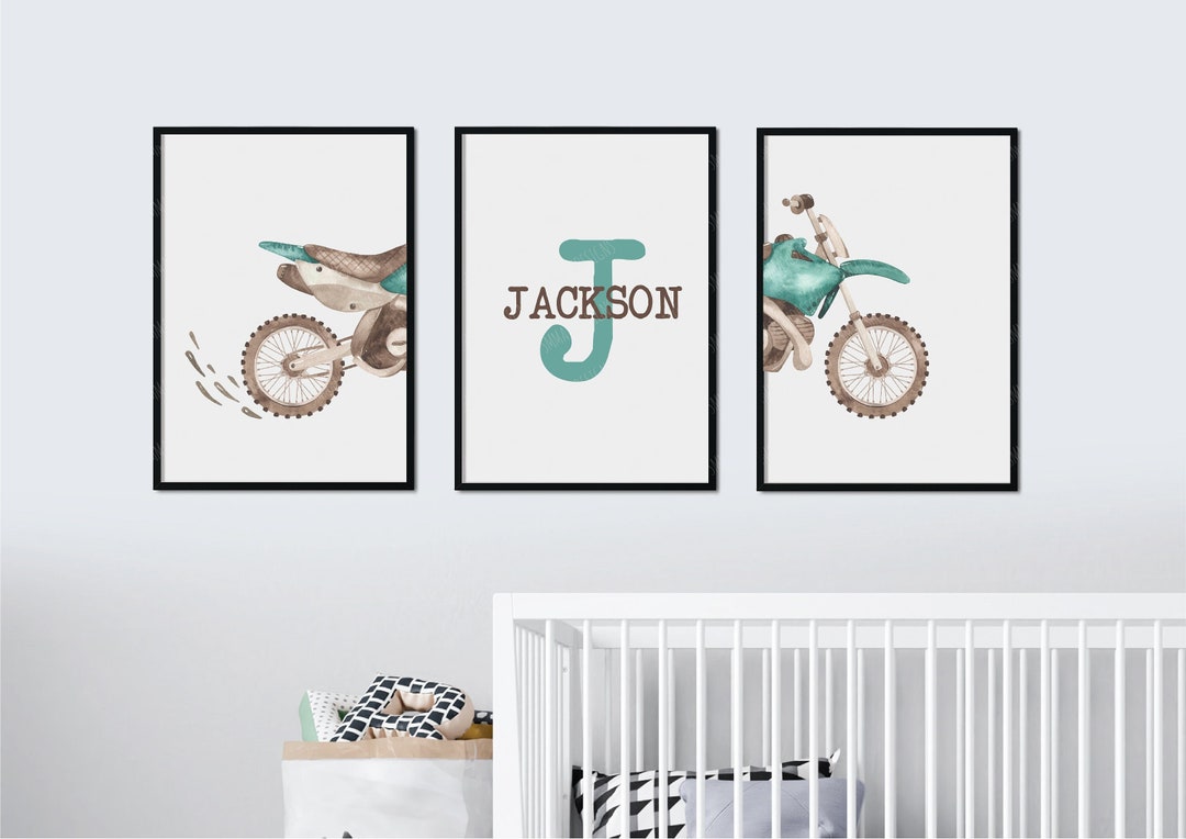 Personalised Name Dirt Bike Motorbike Motorcross Boys Room Nursery Set ...