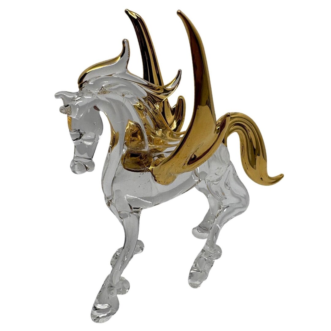 Handmade Glass Pegasus Figurine Gold Wings Mythical Horse Sculpture ...