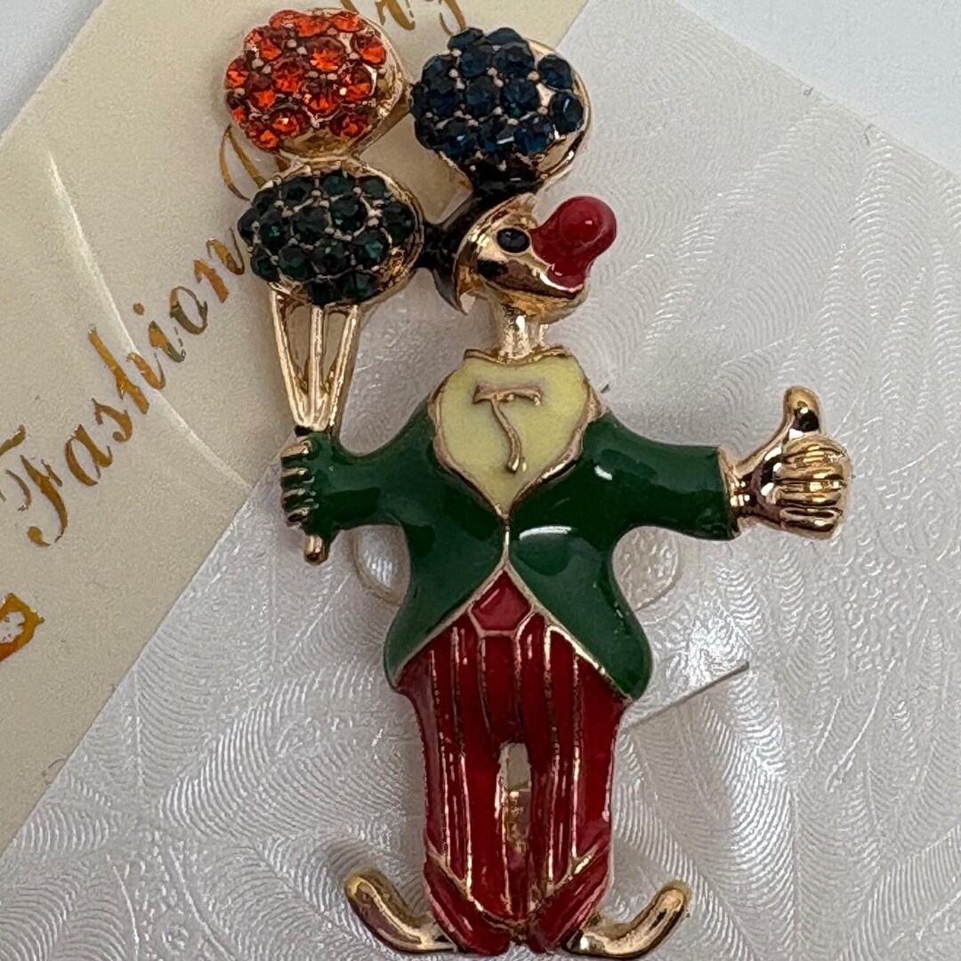 New Clown Brooch Colorful Balloons Enamel Rhinestone Whimsical Fun ...