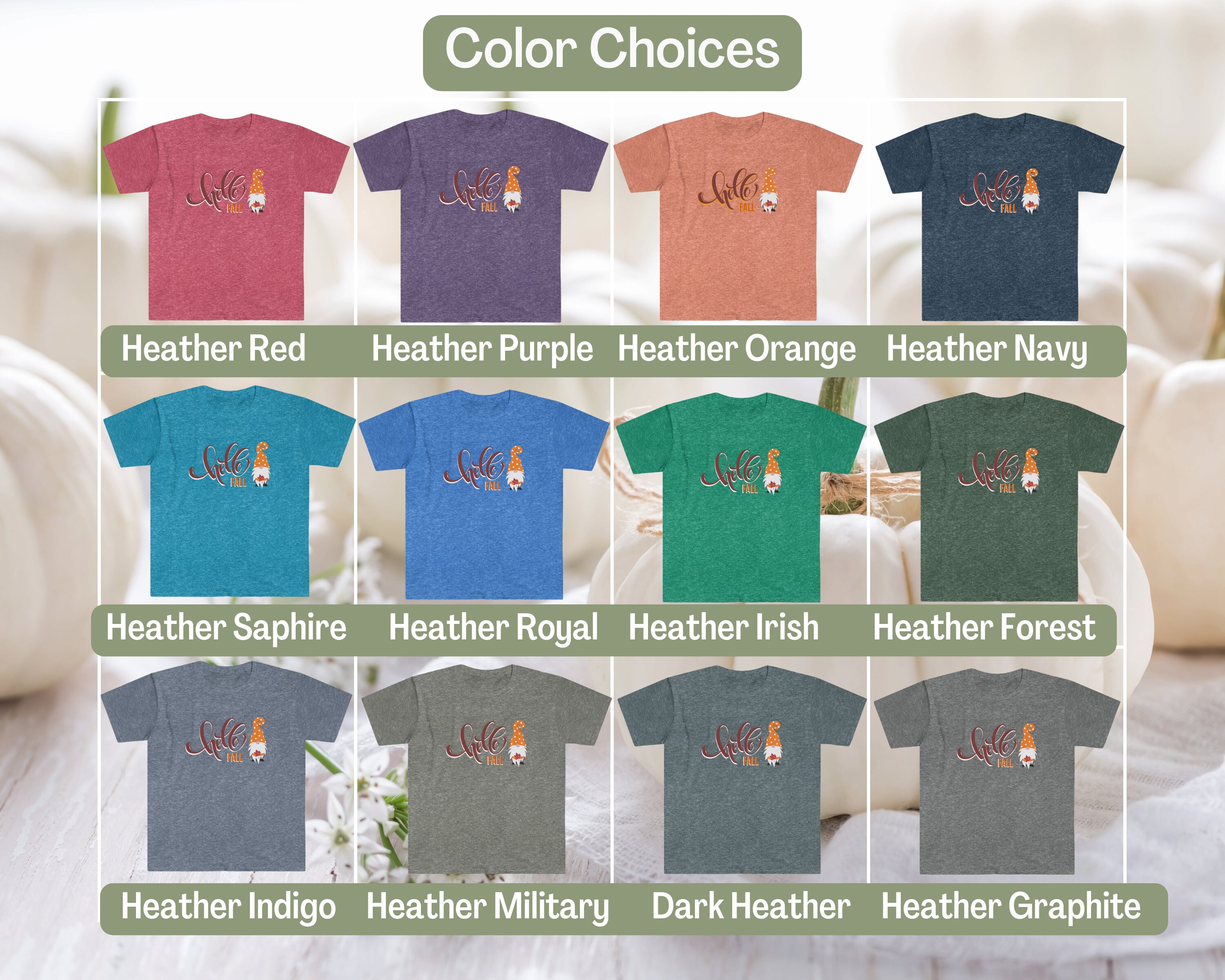 Fall Tee, Hello Fall With Gnome, Cute Fall Letters, Fun Fall Leaves and ...